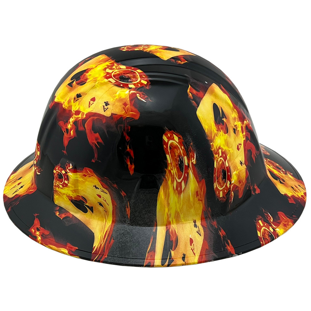 Flaming Aces Design Full Brim Hydro Dipped Hard Hats | Buy Online at T ...
