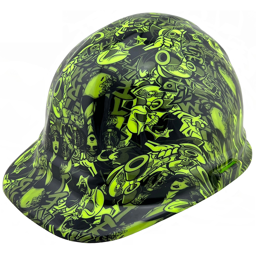 Skater Girl Neon Green Design Cap Style Hydro Dipped Hard Hats | Buy ...