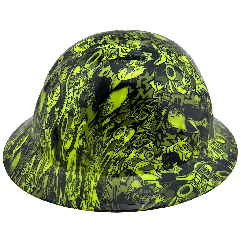 Skater Girl Neon Green Design Full Brim Hydro Dipped Hard Hats