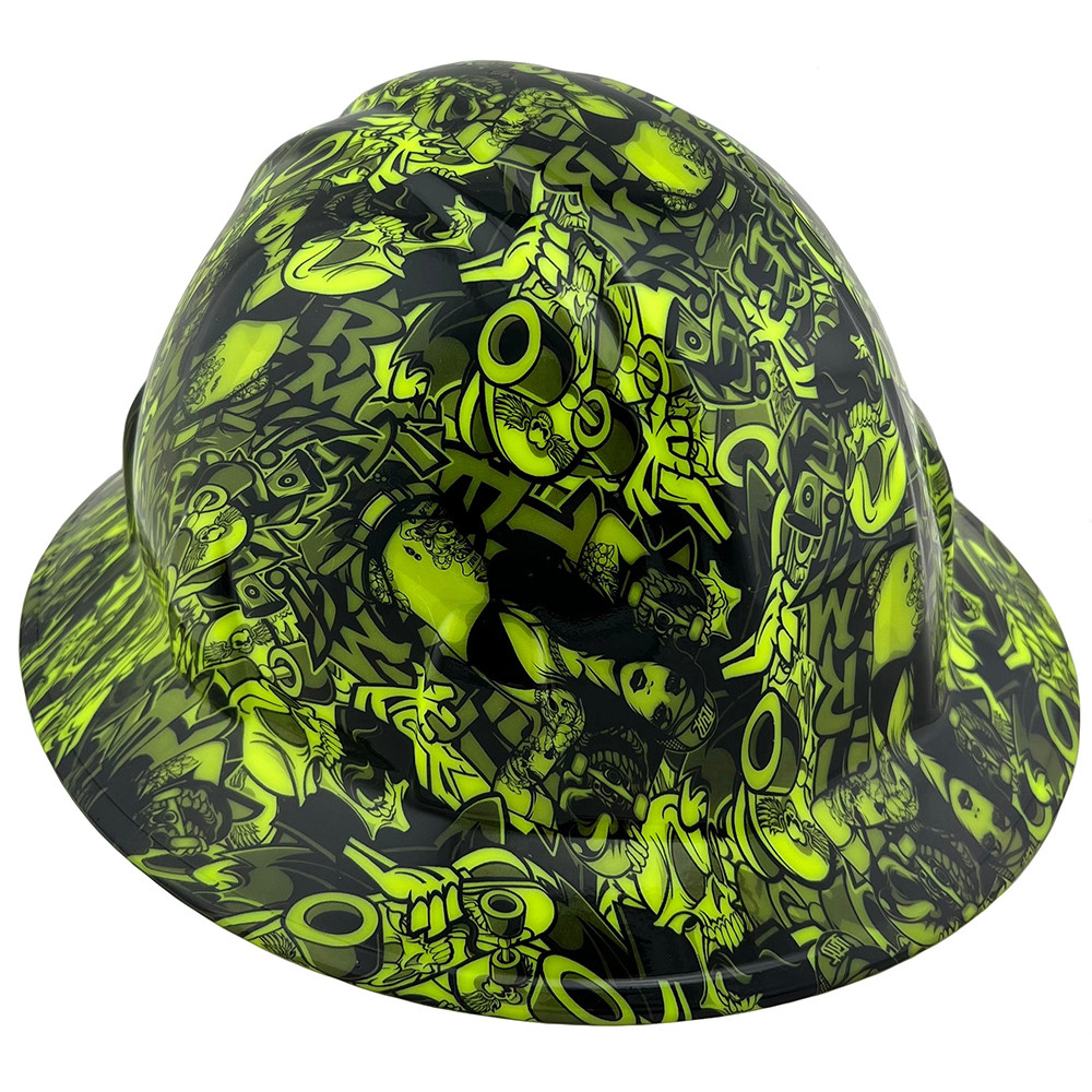 Skater Girl Neon Green Design Full Brim Hydro Dipped Hard Hats