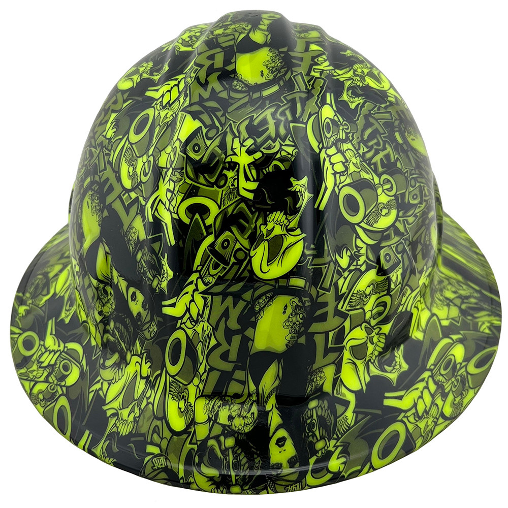 Skater Girl Neon Green Design Full Brim Hydro Dipped Hard Hats