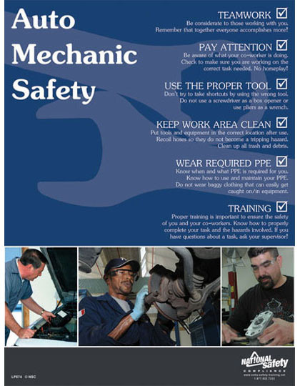 Auto Mechanic Safety Poster - ENGLISH