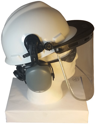 White MSA Cap Style Hard Hat w/ Clear Faceshield & Earmuffs | Texas ...