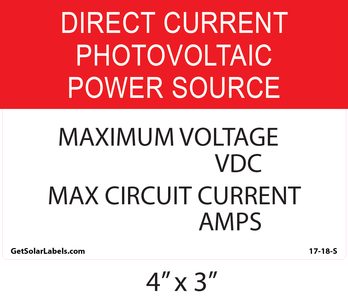17-18 Direct Current Photovoltaic Power Source - Get Solar Labels