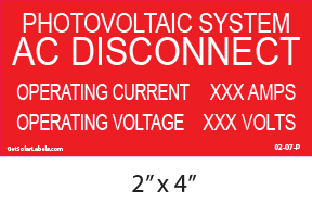 02-07 Photovoltaic System AC Disconnect - Get Solar Labels