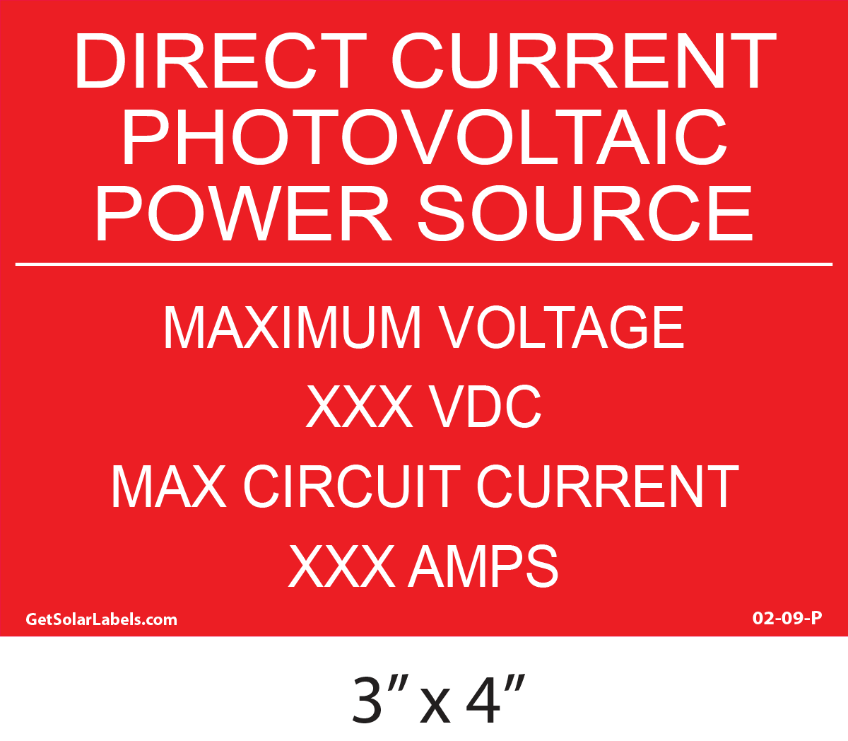 02-09 Direct Current Photovoltaic Power Source - Get Solar Labels