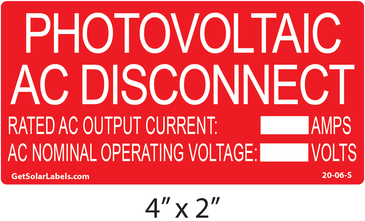 20-06 Photovoltaic AC Disconnect - Get Solar Labels