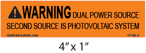 17-06 Warning Dual Power Source Second Source is Photovoltaic System ...