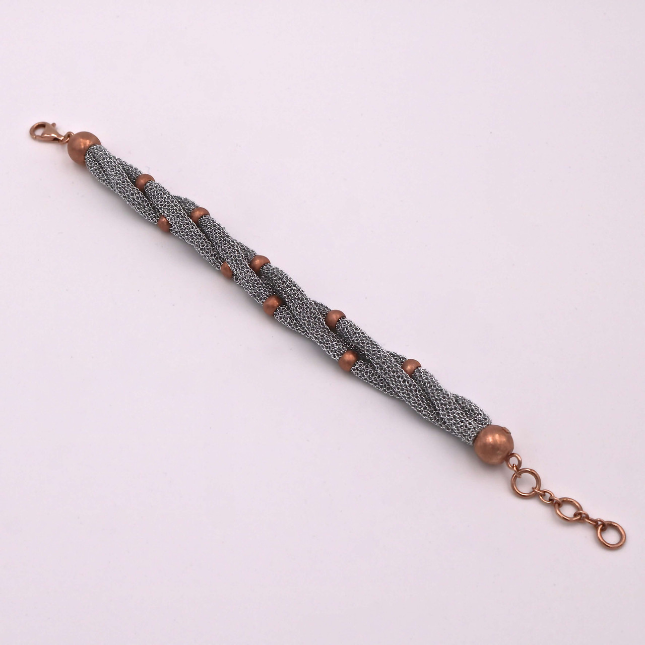 Adami & Martucci 3-Strands Silver Mesh Bracelet with Small Rose Gold ...