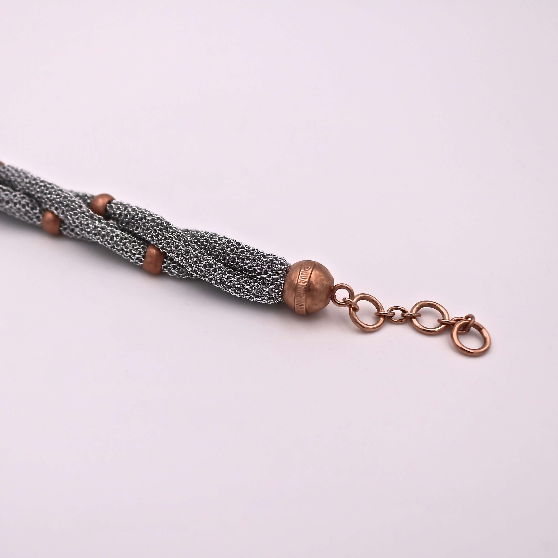 Adami & Martucci 3-Strands Silver Mesh Bracelet with Small Rose Gold ...