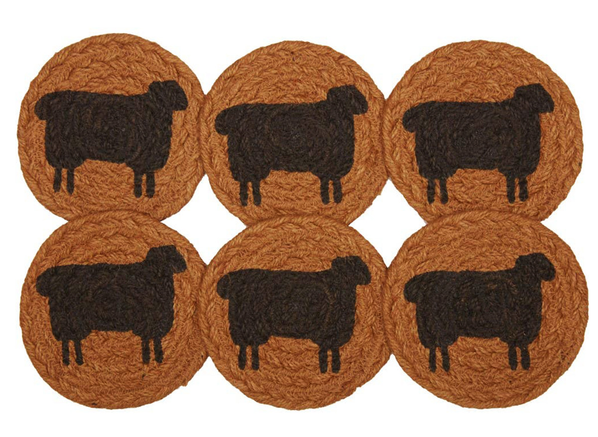 Heritage Farms Sheep Jute Coaster Set of 6