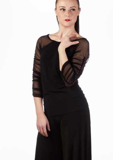 So Danca Mesh Sleeved Top - Black | Move Dance