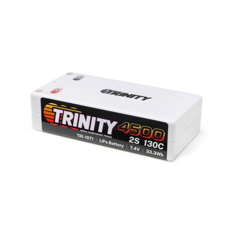 Trinity Racing 4500mah 2S 7.4V 130C Shorty LiPo Battery with 5mm Bullet ...
