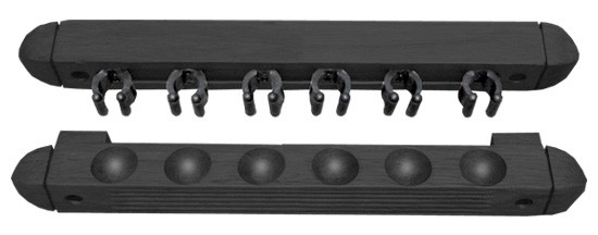 Two Piece Black Roman Style Wall Rack for 6 Cues | BorderBilliards.com