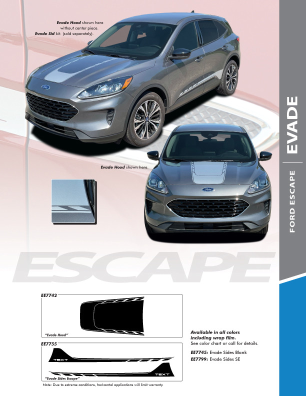 EVADE: 2020-2024 Ford Escape Center Hood Vinyl Graphics or Side Door ...