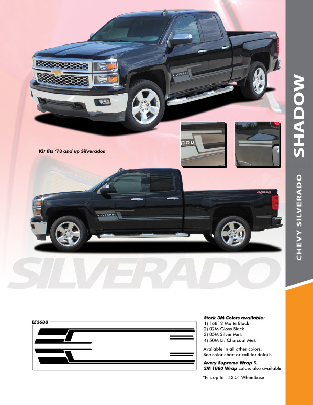 Chevy Silverado Stripes Door Decals Vinyl Graphic Decal | SHADOW 2016-2018