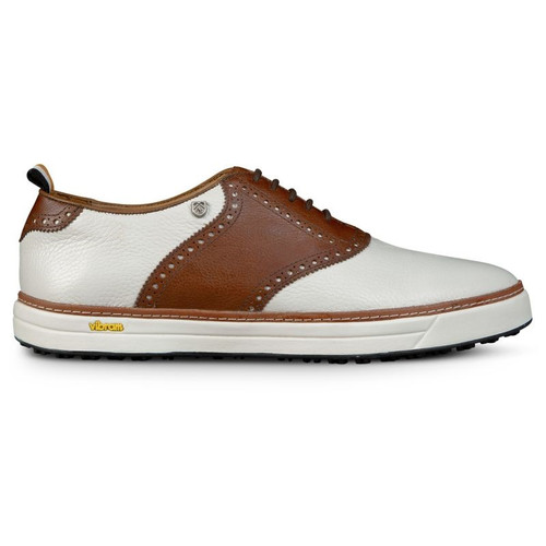 Mens Leather White & Brown Golf Shoes