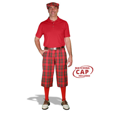 Golf Outfit - Mens Royal Stewart Plaid Golf Knickers & Red Shirt