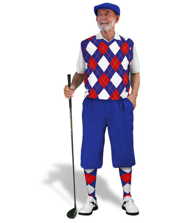 Mens Royal Blue, Red & White Sweater Golf Outfit