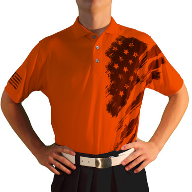 Flag Golf Shirts | Mens | Orange | USA