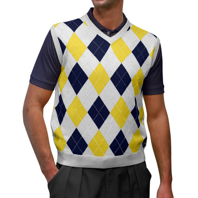 Argyle Golf Sweater Vest | White/Yellow/Navy | Mens