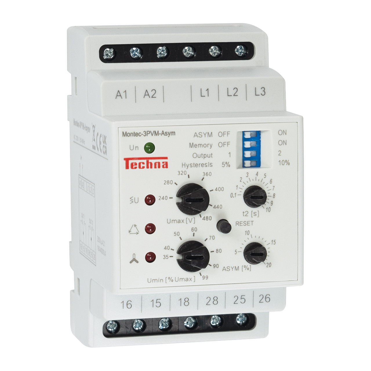 Techna 3 phase relay with voltage asymmetry monitoring - Techna
