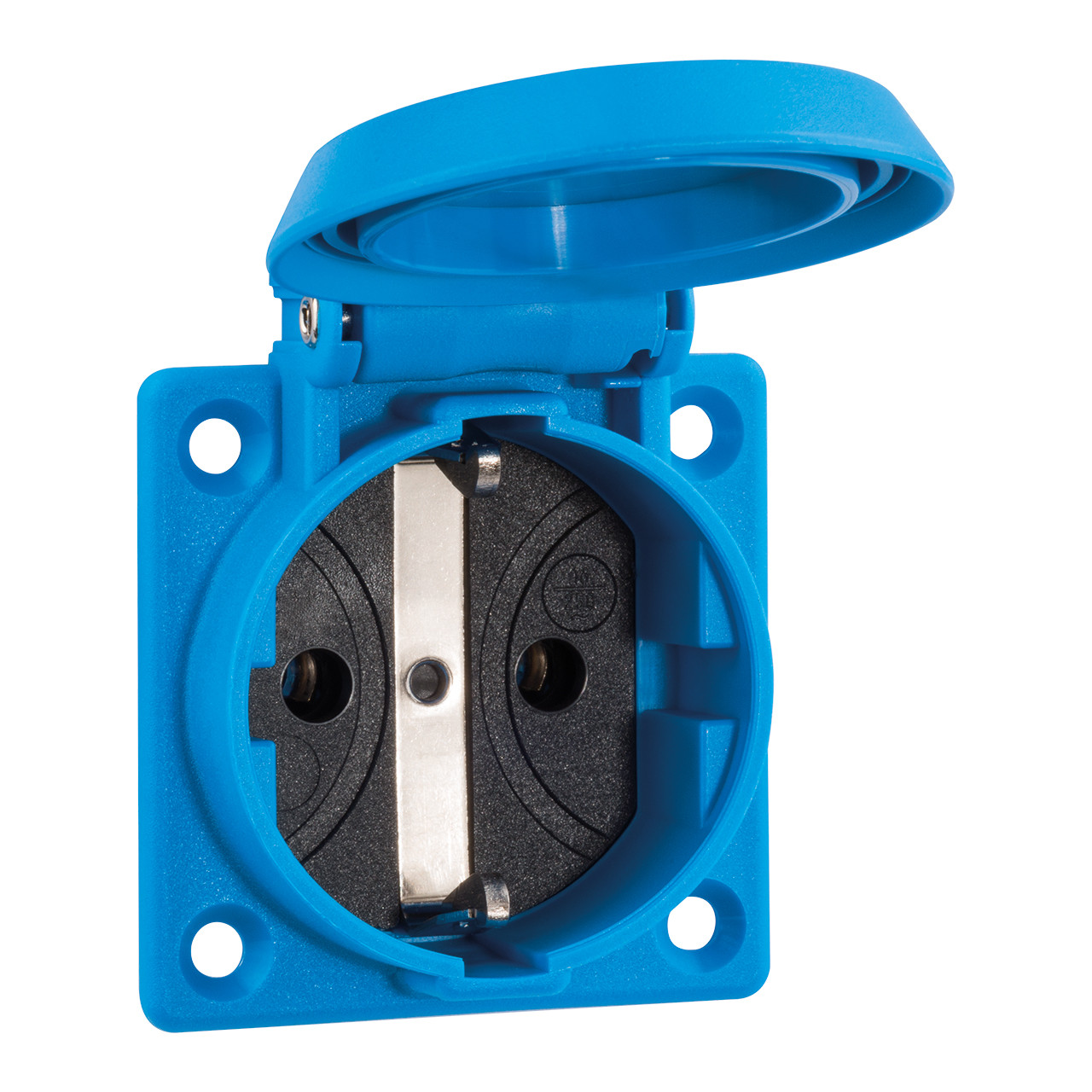 SCHUKO Socket Outlet, Blue, Self-Closing Lid - Techna