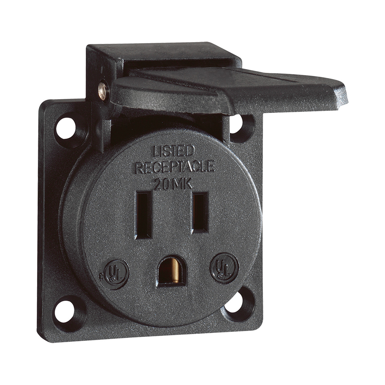 American/Canadian Socket Outlet, Black, Hinged Lid - Techna