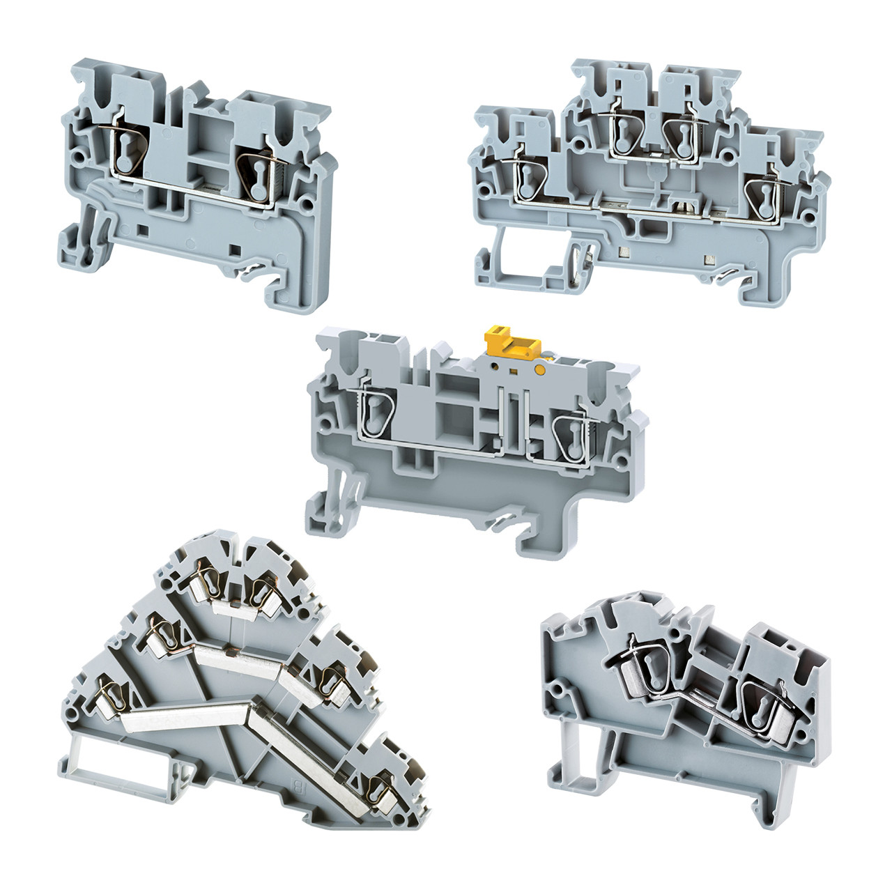 Din Rail terminals, screw, spring and push in - Techna