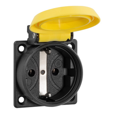 SCHUKOplus Socket Outlet, Black with Yellow Self-Closing Lid - Techna