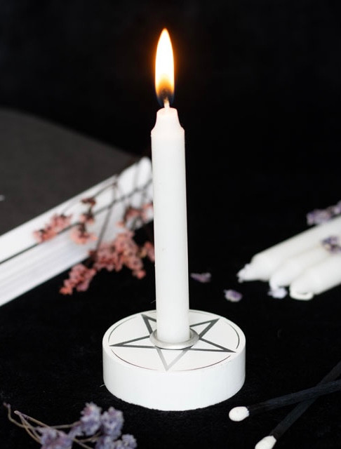 White Pentagram Spell Candle Holder - Suicide Glam Australia