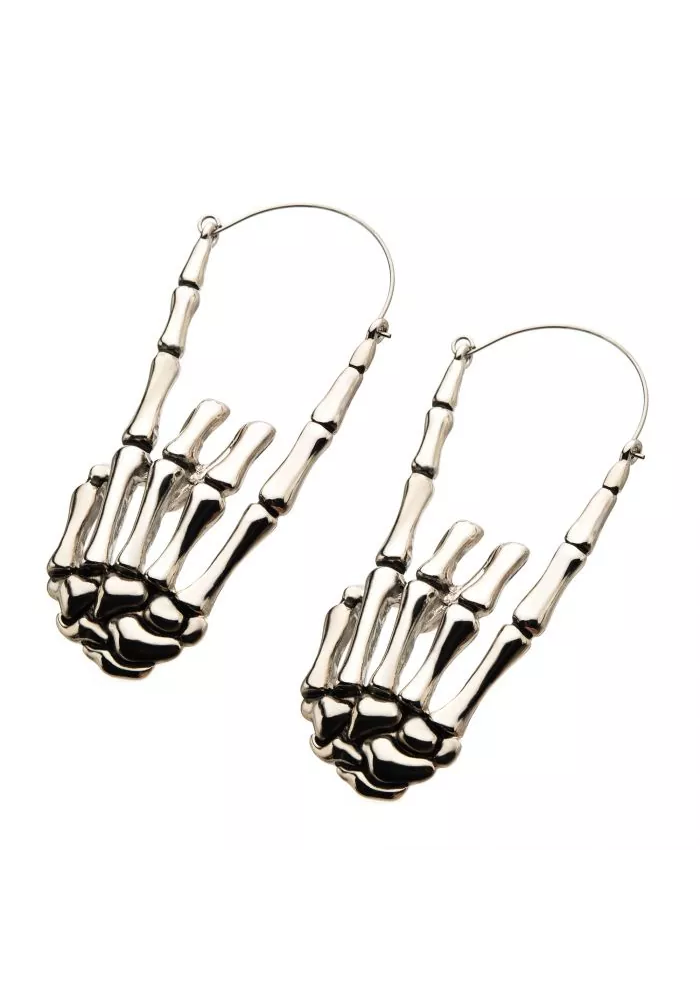 BodyVibe Skeleton Hand Metal Horns Plug Hoop Earrings (Pair) - Suicide ...