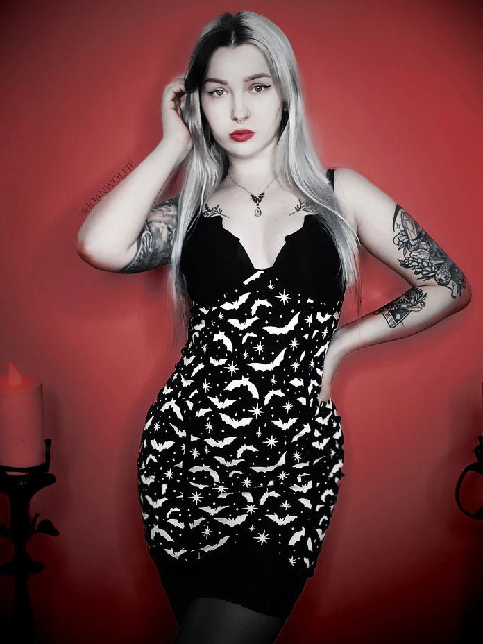 Too Fast Gothic Bat Cup Dress: Bats and Stars - Suicide Glam Australia