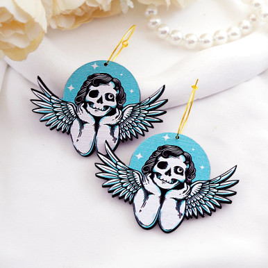 Angel & Devil Wooden Earrings - Suicide Glam Australia