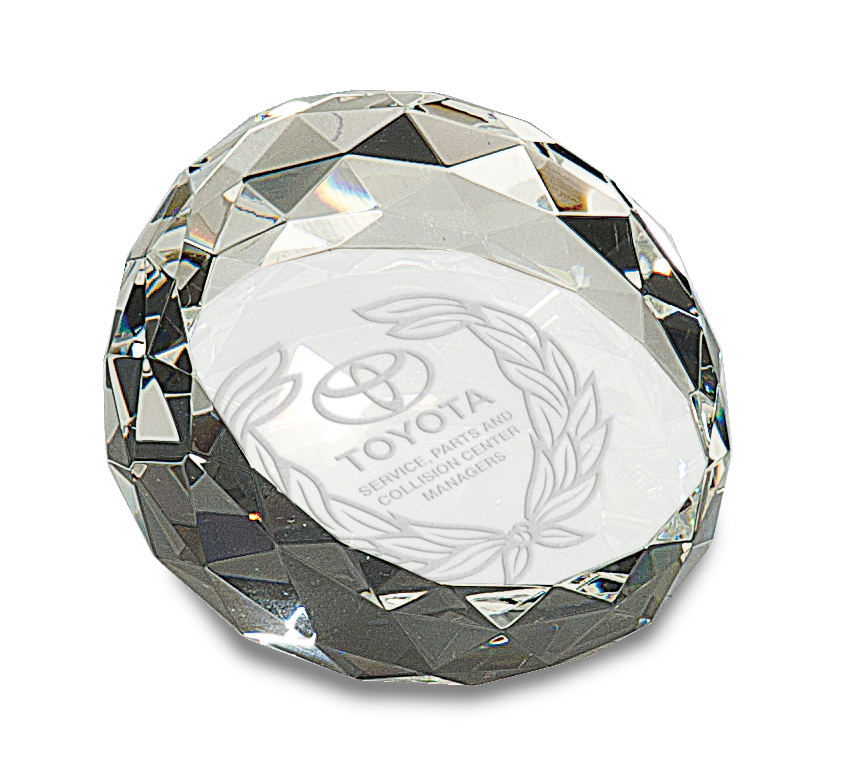 Clear Round Crystal Facet Paperweight - JCRY66 - Collegiate Awards