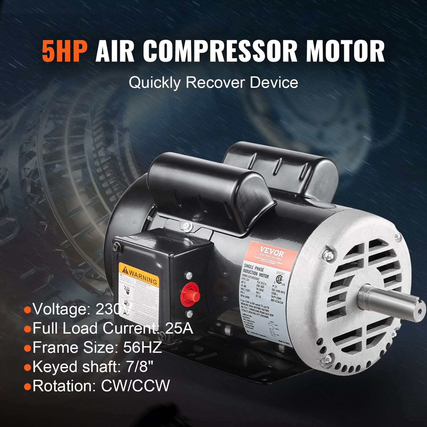 Air Compressor Electric Motors 208/230V 21.9/21.1 Amps Electric Motor