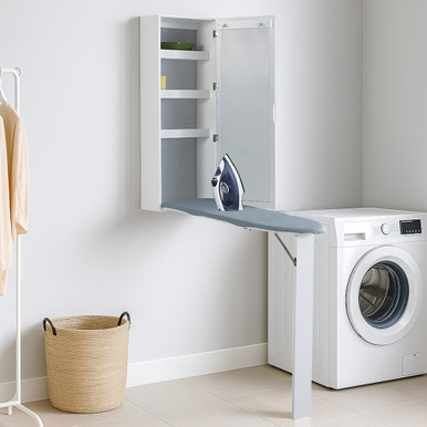 Brook Wall Mounted Ironing Cabinet with Mirror and Ironing Board ...