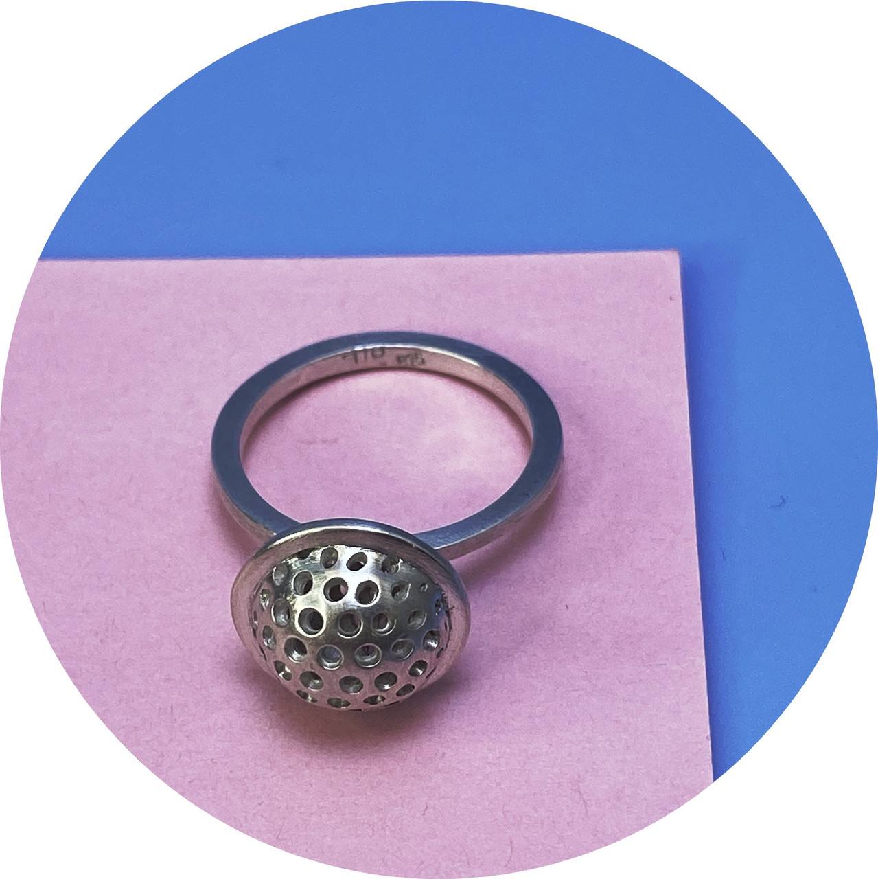 Jin Ah Jo - Perforated Ball Ring, Sterling Silver, Size O - KIN Gallery