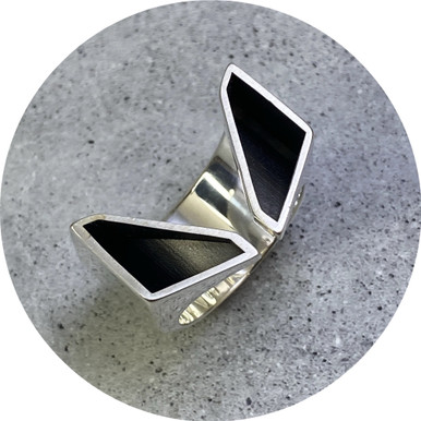Carl Noonan - Empty Arrow V Ring, Sterling Silver, Black Rhodium Plate ...