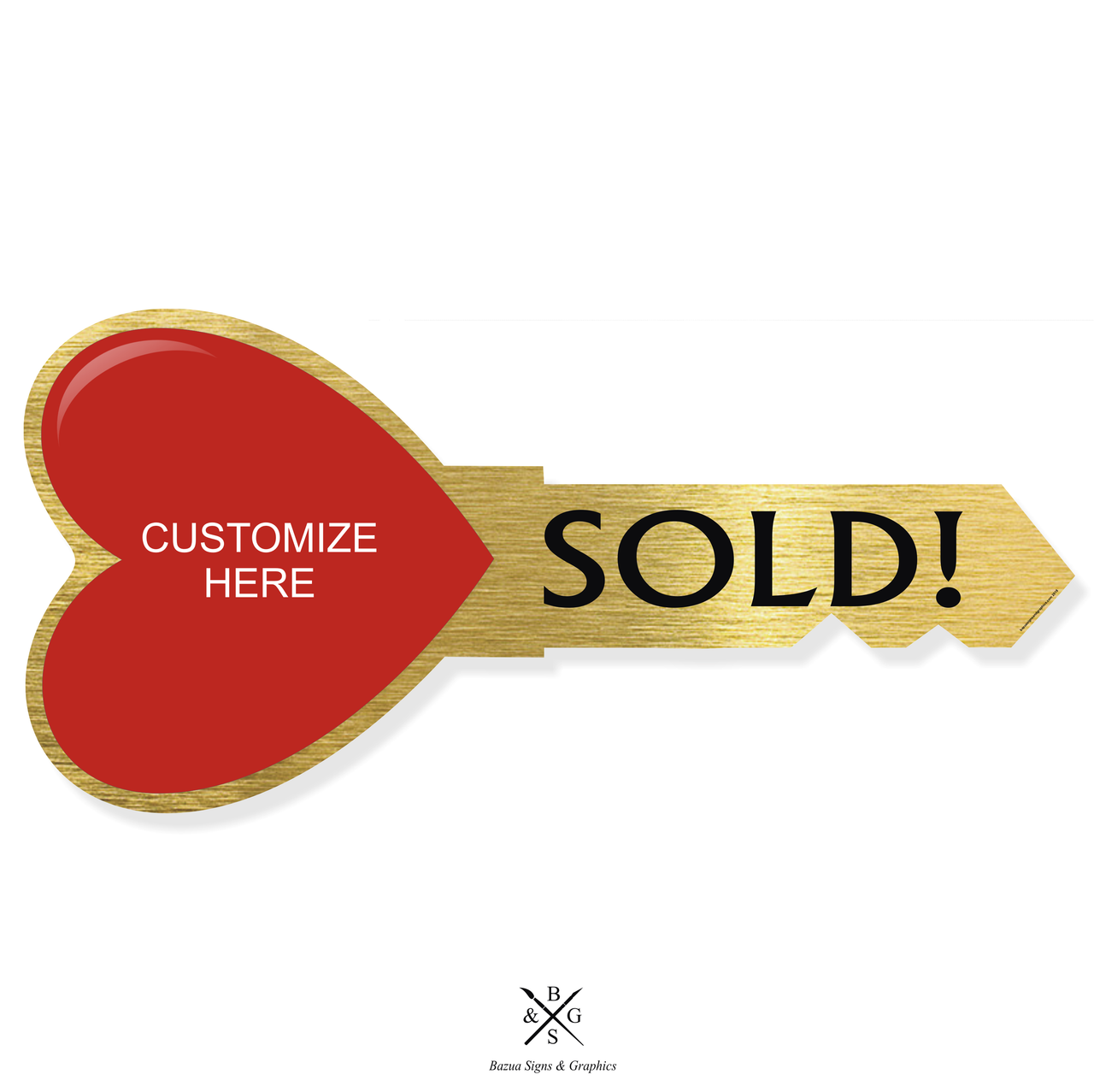 Custom "SOLD" Heart Key Sign Cutout - Gold - Bazua Signs & Graphics