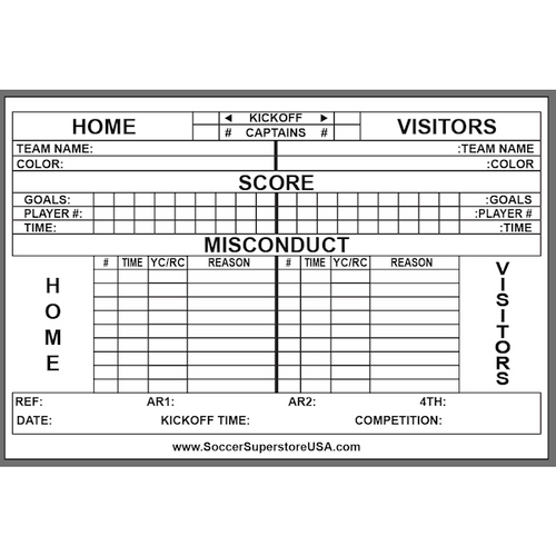 PRO Referee Score Sheets
