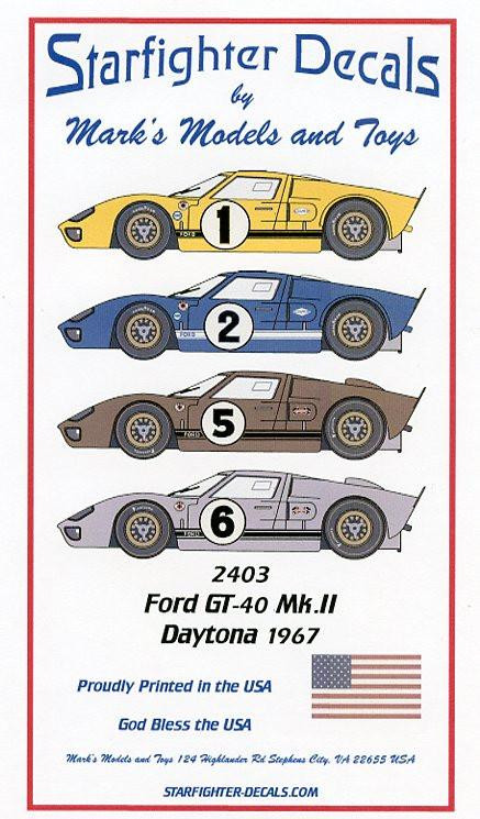 1/24 Starfighter Decals - Ford GT40 MkII 1967 Daytona - Squadron.com
