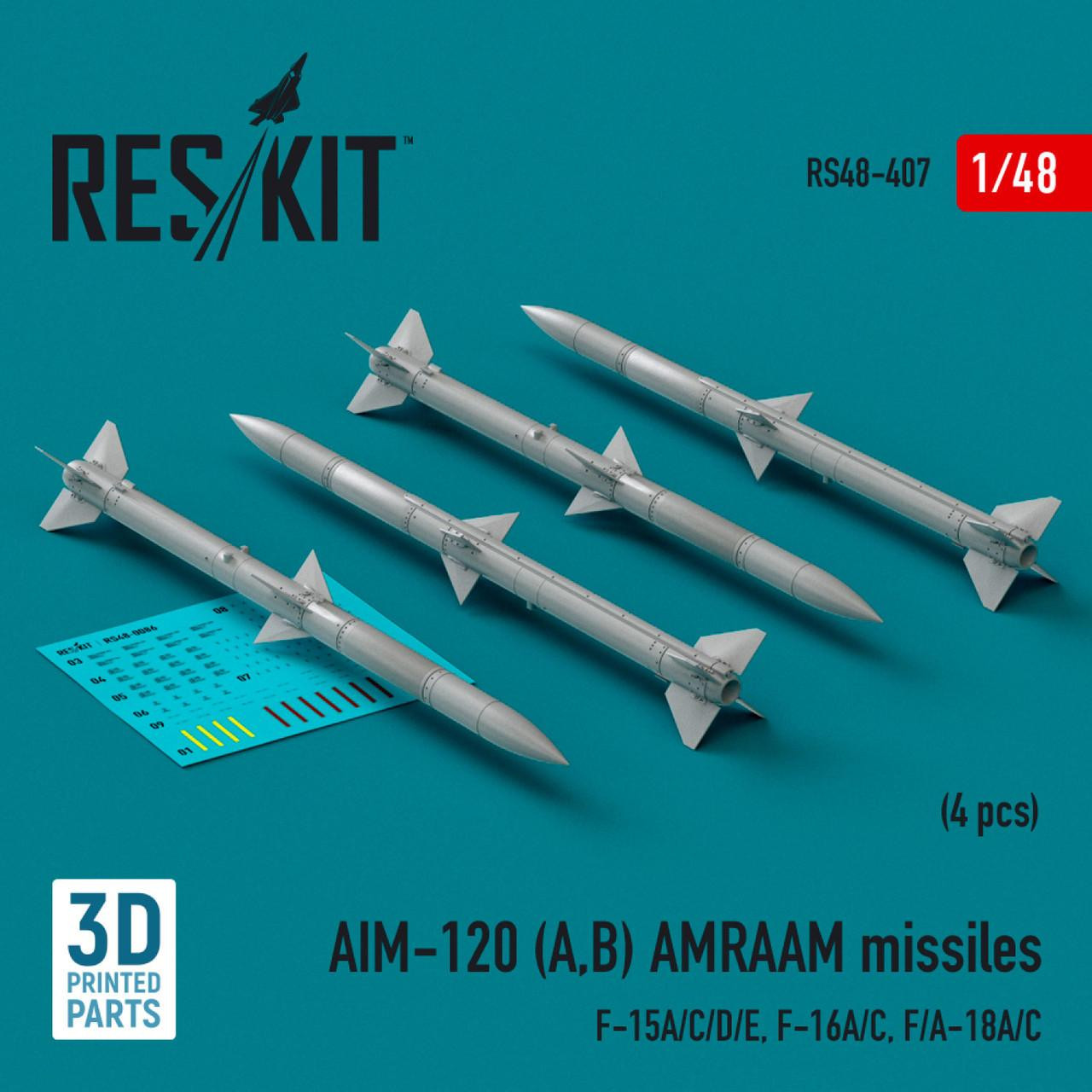 1/48 Reskit AIM-120 (A,B) AMRAAM missiles (4 pcs) (3d Printed) (1/48 ...