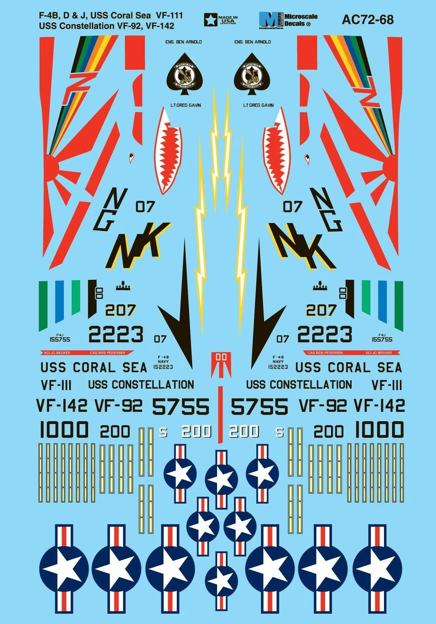Microscale 1/72 Scale - F-4B, D&J, USS Coral Sea; VF-111 USS ...