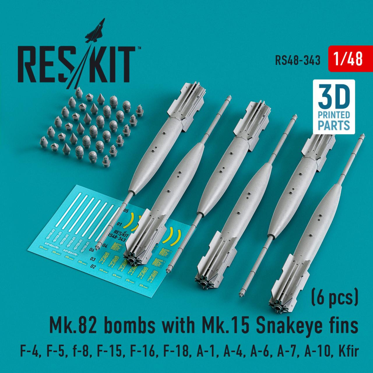 1/48 Reskit Mk.82 bombs with Mk.15 Snakeye Fins (6pcs) - Squadron.com