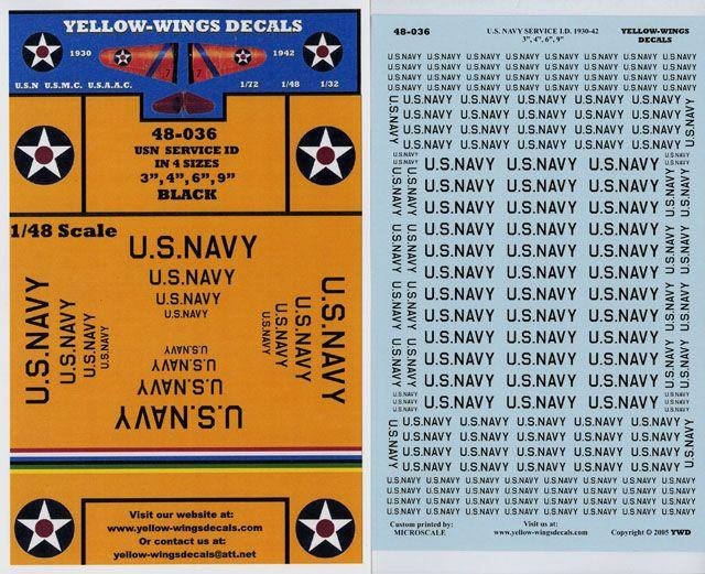 1/48 Yellow Wings Decals USN 1930-45 Service ID (US Navy) Black - MMD ...