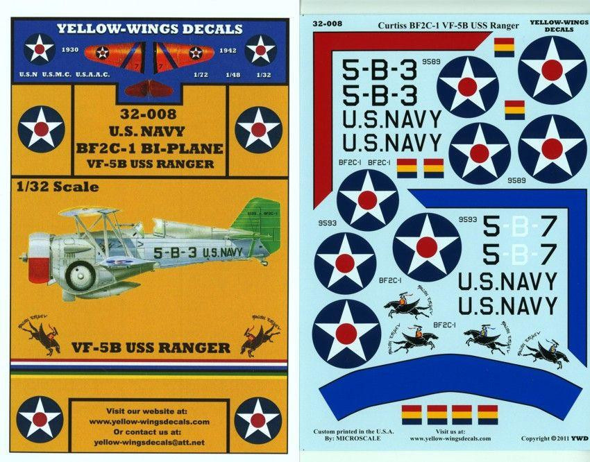 1/32 Yellow Wings Decals Curtiss BF2C-1 Bi-Plane Fighter/Bomber ...