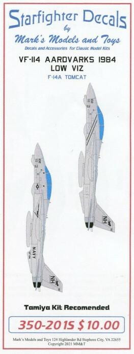 1/350 Starfighter Decals - VF-114 Aardvarks CVW-11 1980s Low Viz F14 ...
