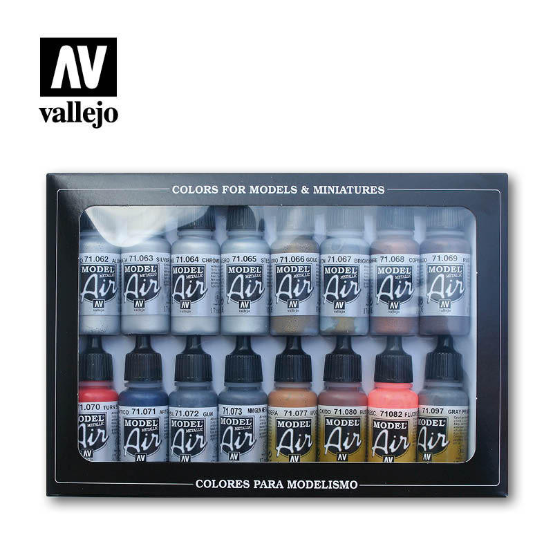 Vallejo Paint 17ml Bottle Metallics Model Air Paint Set (16 Colors) - MMD - Military Model ...
