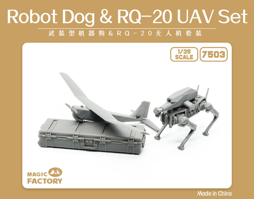 1/35 Magic Factory Armed Robot Dog & RQ-20 UAV Model Kit - Squadron.com